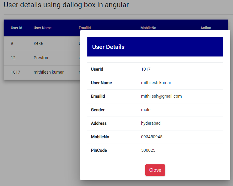 Create An Application To Get User Details In A Dialog Box In Angular With Angular Material Using