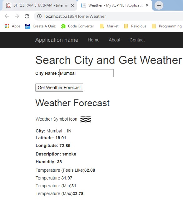 Display Weather Forecast In ASP.NET MVC Using OpenWeatherMap Weather API