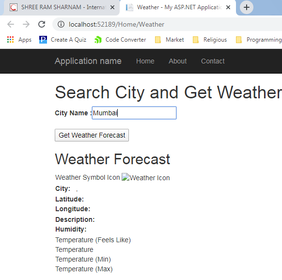 Display Weather Forecast In ASP.NET MVC Using OpenWeatherMap Weather API