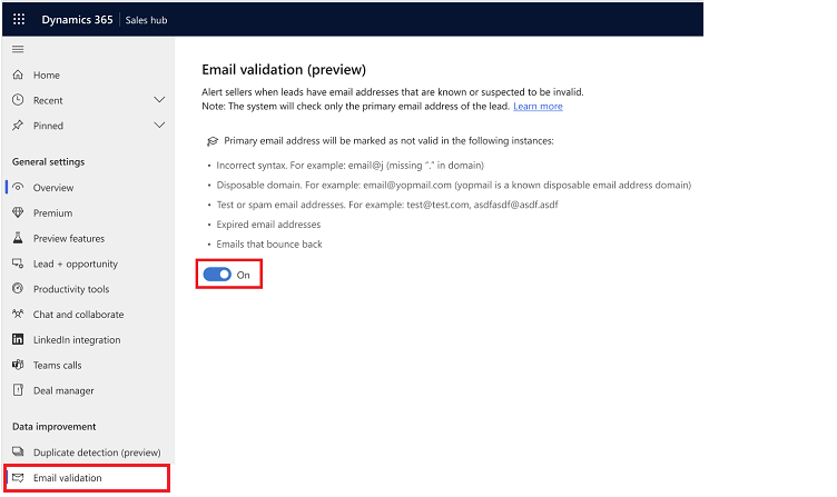 Dynamics CRM Sales Hub - Validate Email Settings