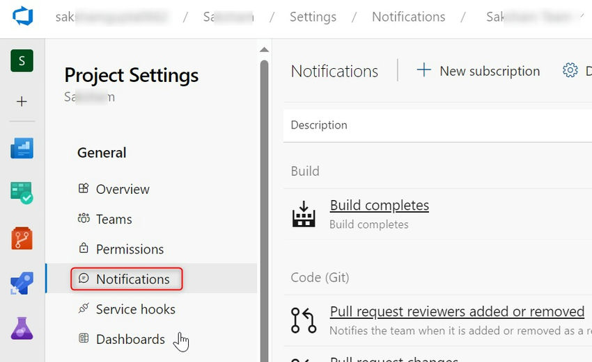 Email Subscriptions in Azure DevOps