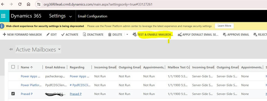 Enable Outlook for D365 Trial Account