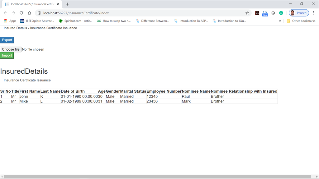 Import And Export Data Using Excel File In ASP.NET MVC