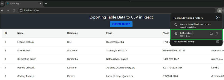 Export Table Data as CSV in React Using Axios and react-csv Export Table Data as CSV in React Using Axios and react-csv