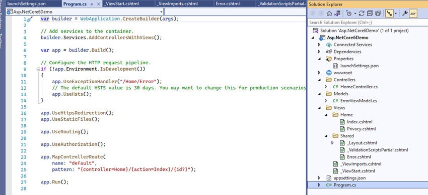Folder Structure Of ASP.NET Core MVC 6.0 Project
