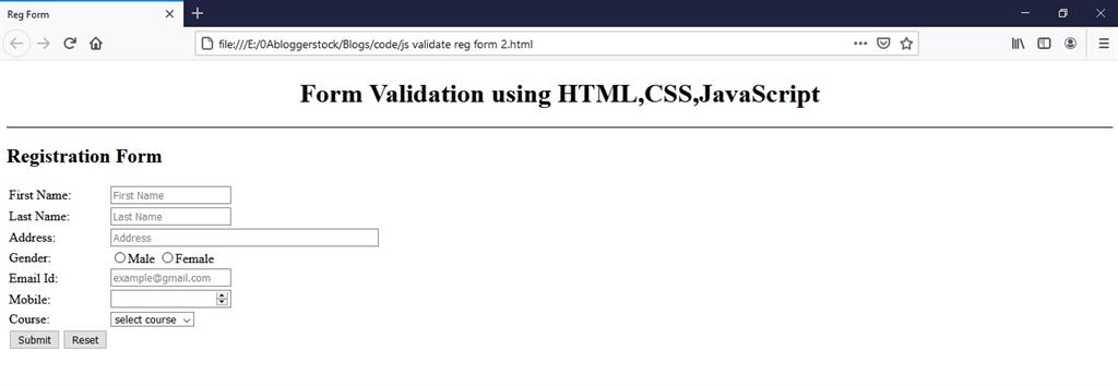 Form Validation Using JavaScript
