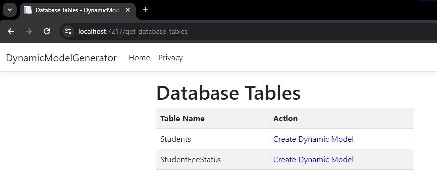 Generate Dynamic Models in C# .NET 8 MVC from Database