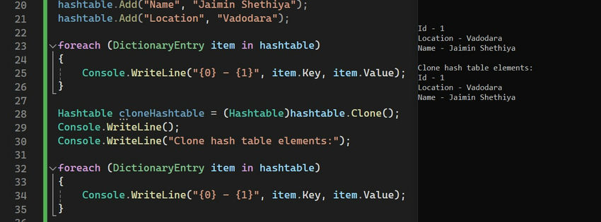 Hash Table in .NET: Syntax, Usage, Methods, and Example