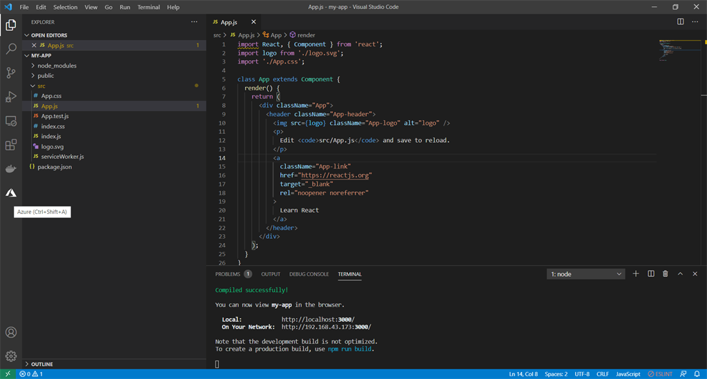 Host A React App On Azure From VS Code