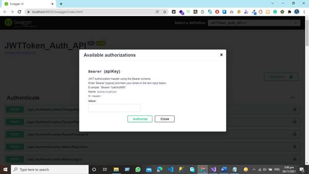 How To Add JWT Bearer Token Authorization Functionality In Swagger?