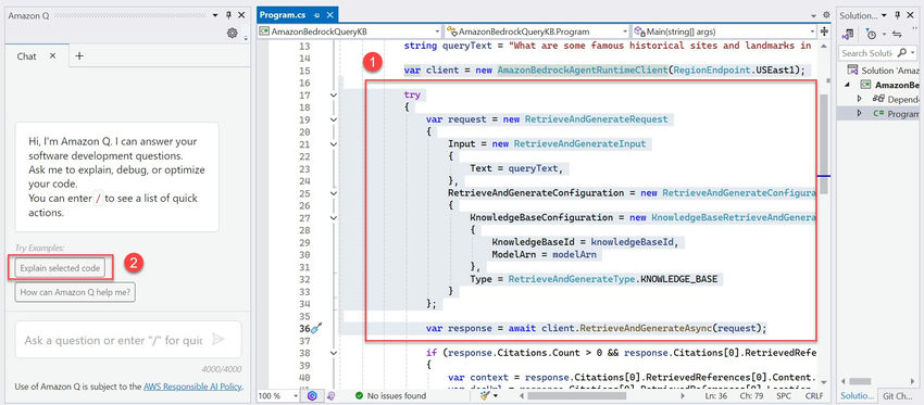 How to configure Amazon Q in Visual Studio 2022