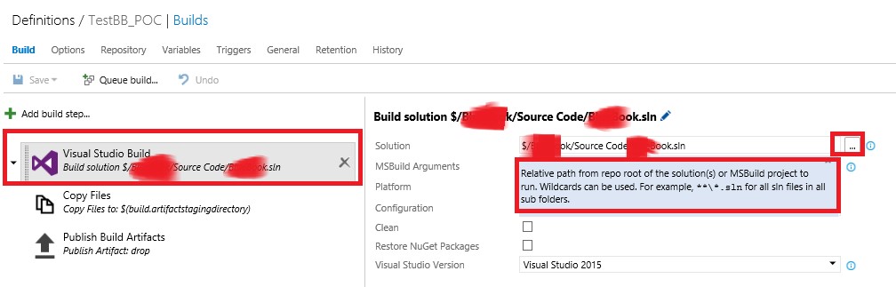 How To Create A Build Definition In TFS 2015, Adding Tasks And Setting Build Menu Options