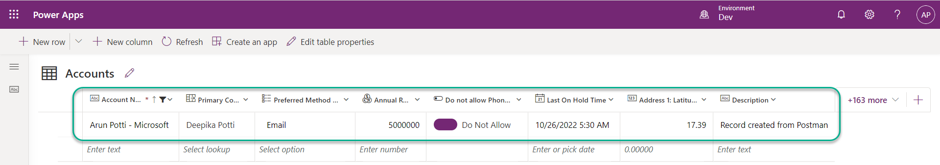 How To Create A Table Record In A Dataverse Environment From Postman