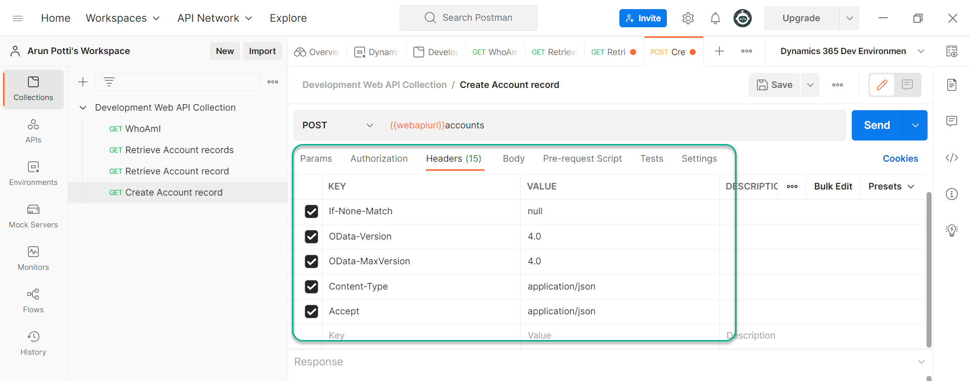 How To Create A Table Record In A Dataverse Environment From Postman