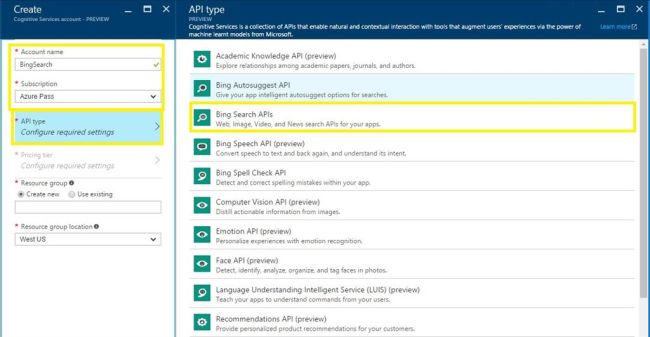 How To Create Microsoft Cognitive Service Bing Search APIs On Azure Portal