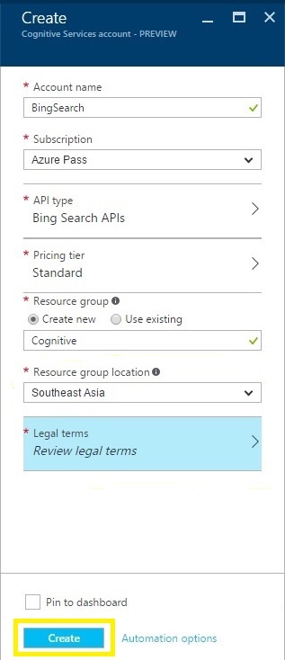 How To Create Microsoft Cognitive Service Bing Search APIs On Azure Portal