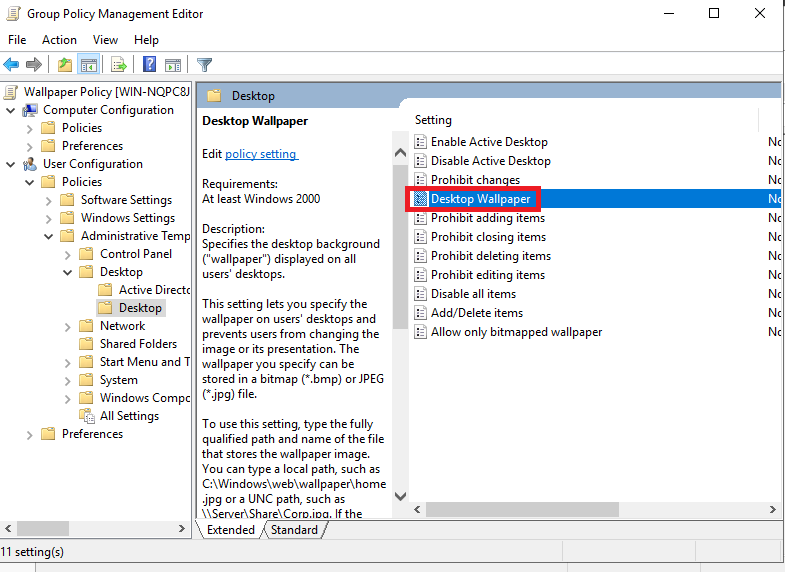 How to Create Wallpaper Group Policy in Server
