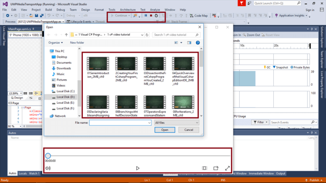 How To Use Media Element Control To Open A Media File In Universal Application Development With