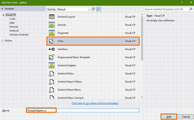 Image Gallery View In Xamarin Android App Using Visual Studio 2015