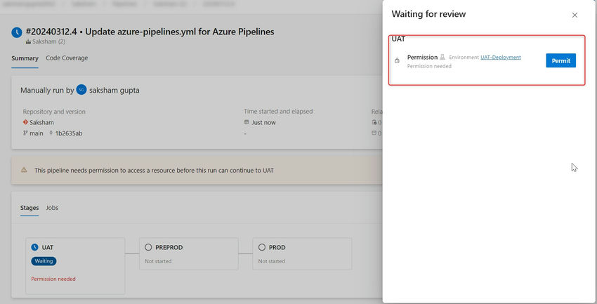 Implement Environment Approvals for Multi-Stage YAML Pipeline Implement Environment Approvals for Multi-Stage YAML Pipeline