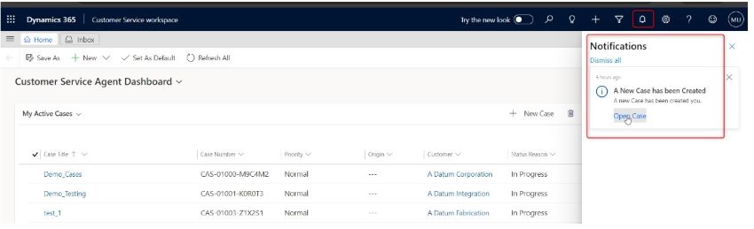 In-App Notifications within Dynamics 365 Customer Service Workspace