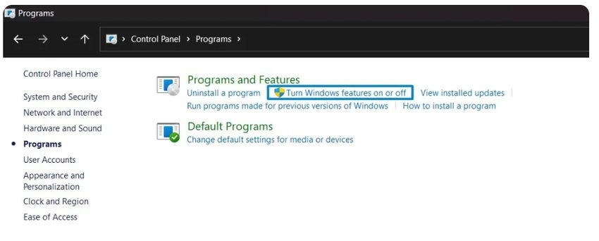 Programs - Control Panel