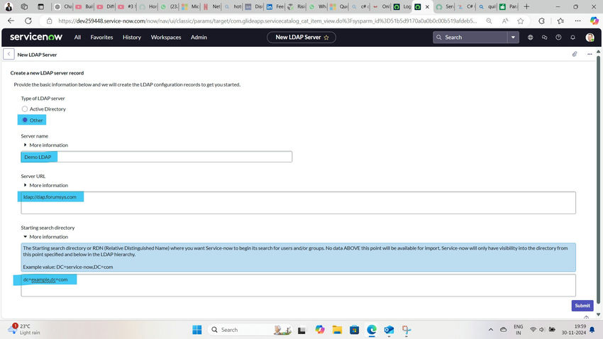 Integration of an LDAP server in servicenow