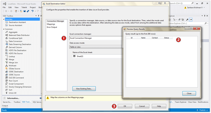 Load Database Records To Another Table And Excel Sheet Using Ssis