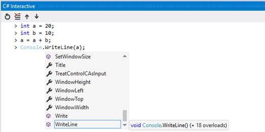 Look At C# Interactive Window In VS 2015