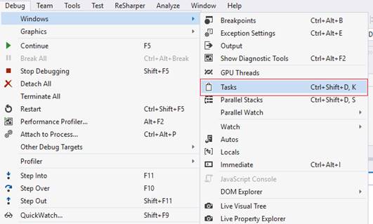 Look At Tasks Window In Vs 2015