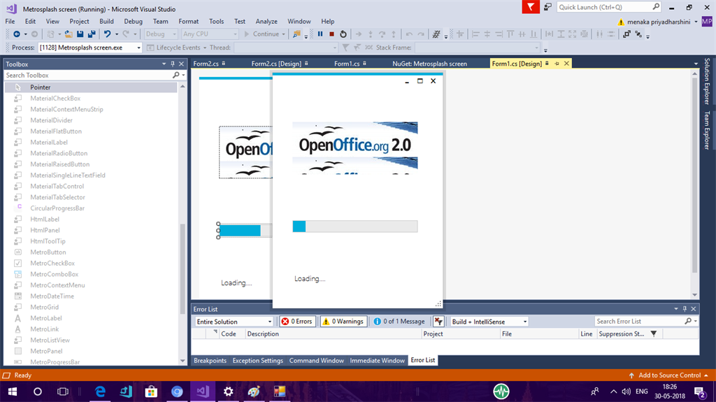 Splash Screen With Metro Framework In Winforms 