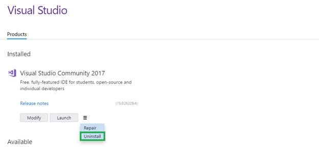 Modify, Repair, And Uninstall Visual Studio 2017 Using Visual Studio ...