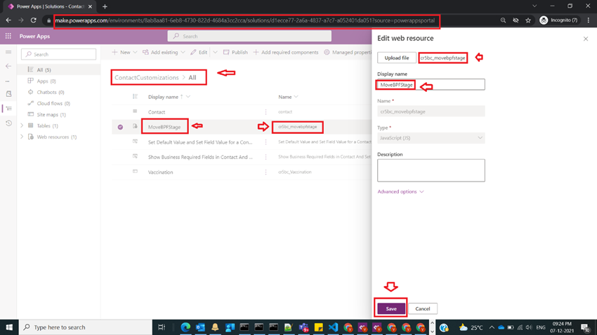 Move To Next Stage Using JavaScript In BPF