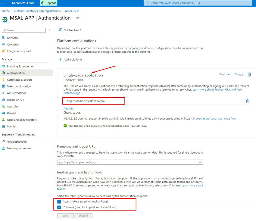 MSAL for Vanilla JS SPA: Get JWT Access & ID Tokens