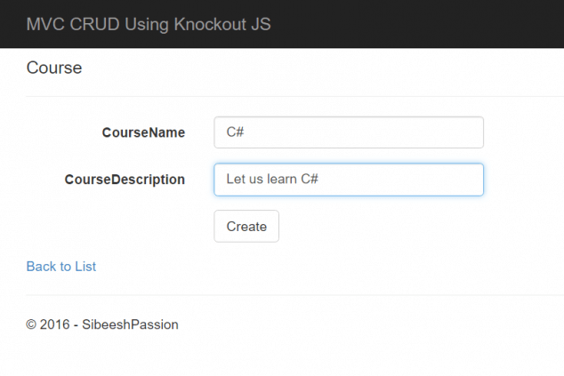 MVC CRUD Actions Using Knockout JS