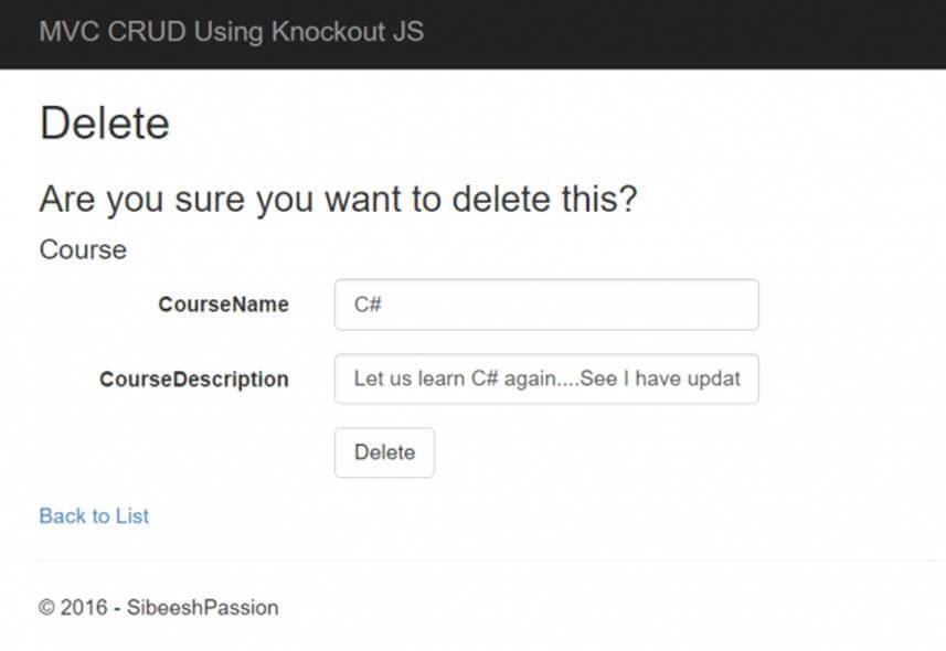 MVC CRUD Actions Using Knockout JS
