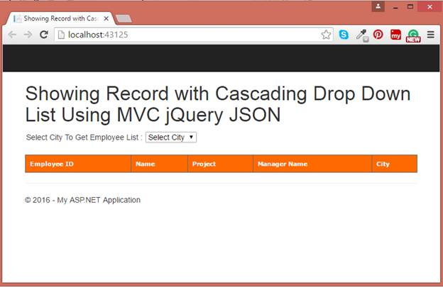 MVC - Show Record Using Cascading Dropdown List In MVC Using jQuery And JSON