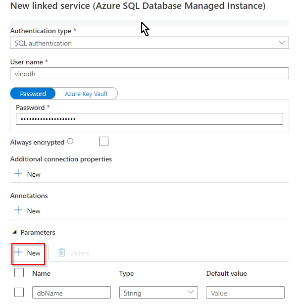 Parameterization In Azure Data Factory Linked Services