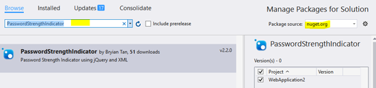Password Strength Indicator With NuGet Package