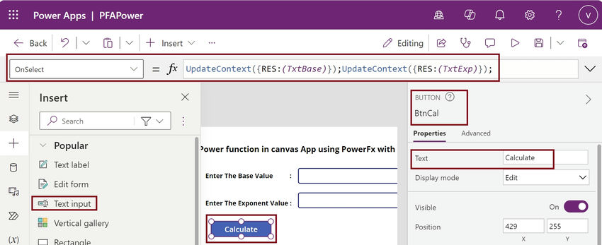 Power Function from Power Fx Using Power Apps