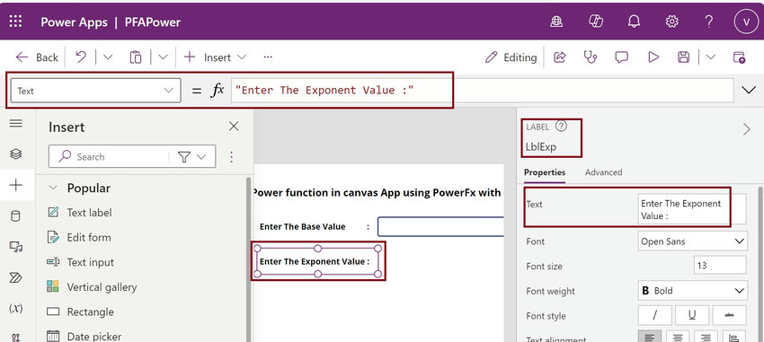 Power Function from Power Fx Using Power Apps