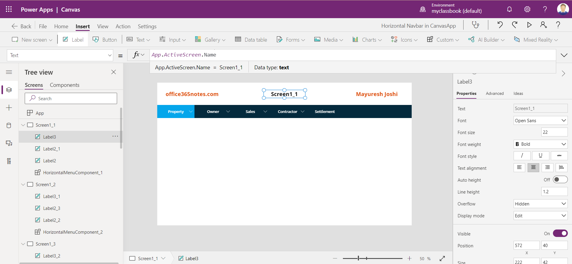 PowerApps Horizontal Navigation Menu Component With Submenu