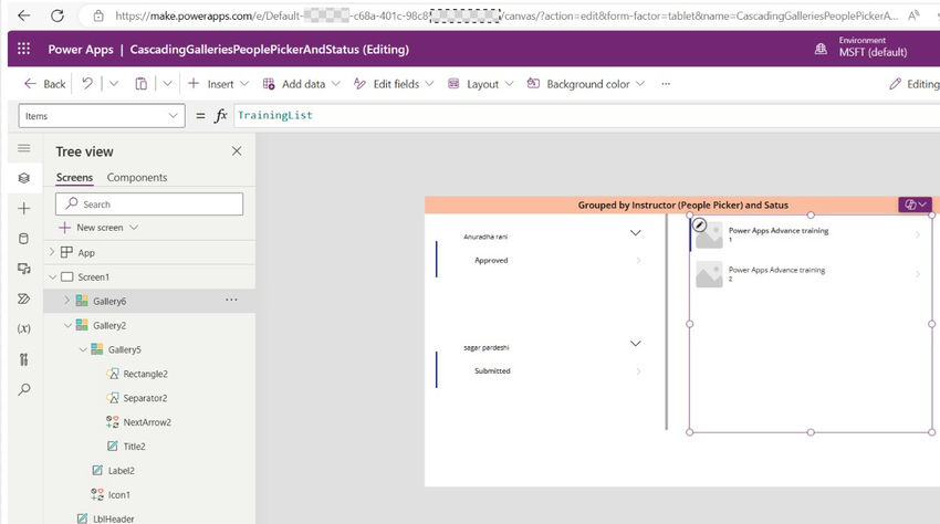 PowerApps Nested Gallery with People Picker, Status & Data