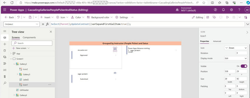 Powerapps Nested Gallery With People Picker Status And Data