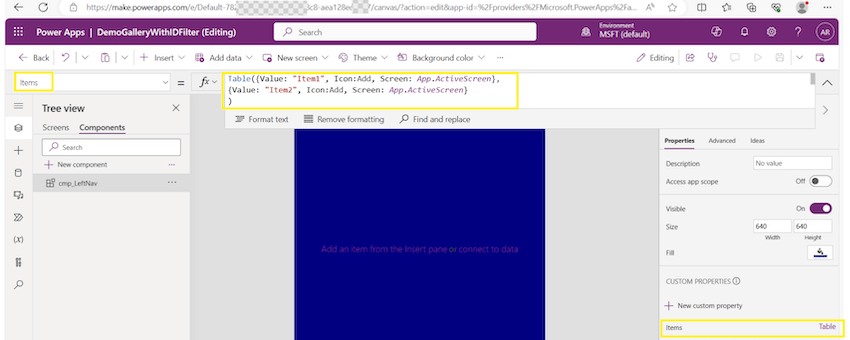 PowerApps Reusable Component for left or top navigation