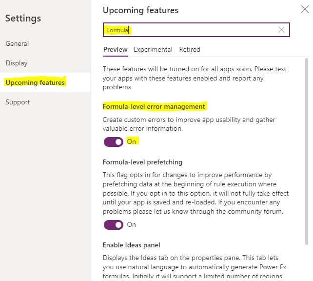 Exploring Formula-level Error Management in PowerApps