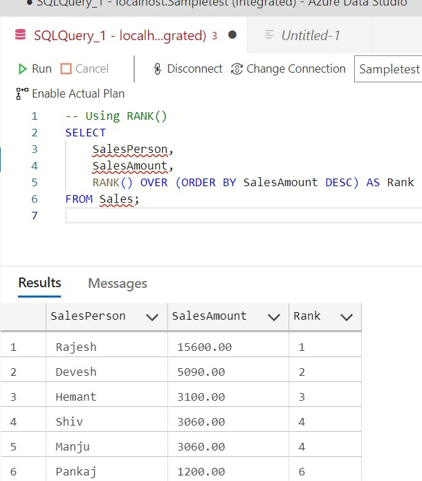 Rank Functions in SQL server