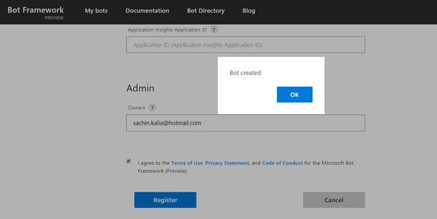 Register A Chat Bot Using MS Bot Framework