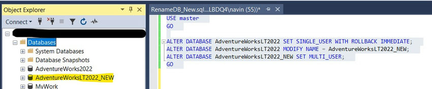 Renaming a Database in SQL Server
