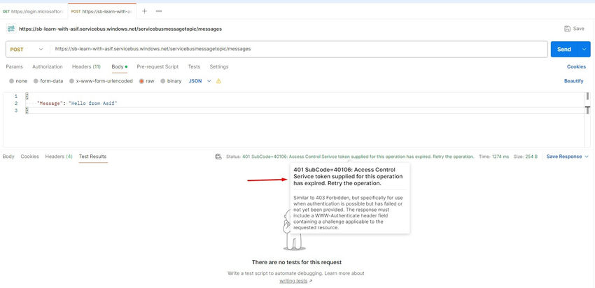 REST API to Send Messages to Azure Service Bus Topic Subscription